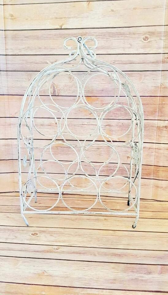 White Wine Rack Wine Storage Wrought Iron Chippy White Home Decor ...