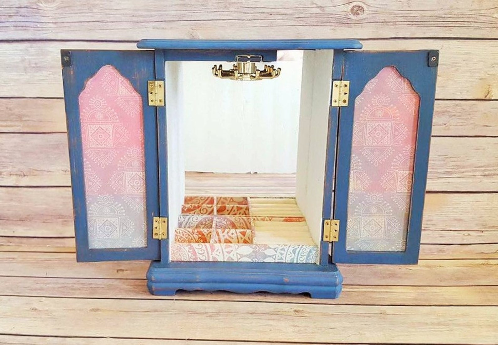 Jewelry Box Wood | Blue Bohemian Jewelry Box | Mandala Print | Vintage ...