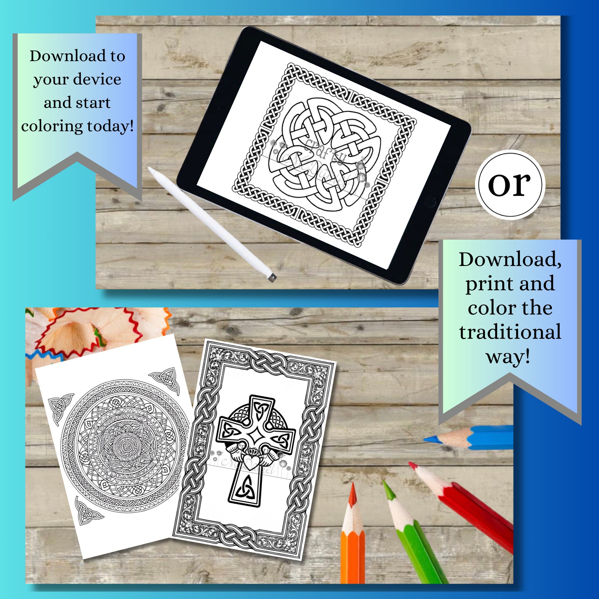 Celtic Knot Work Coloring Book Celtic Cross Claddagh Trinity Knot Heart ...
