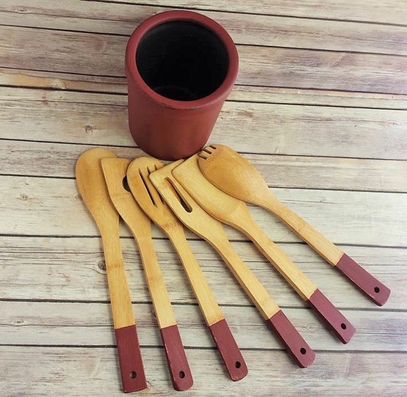 Red Kitchen Utensil Set and Holder Barn Red Kitchen Decor - Etsy