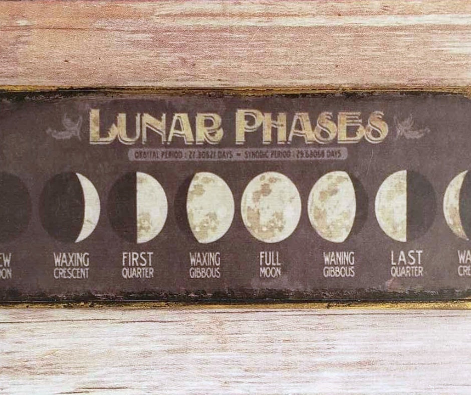 Lunar Phases Wooden Wall Plaque Moon Phase Sign Wooden Wall Sign Moon ...