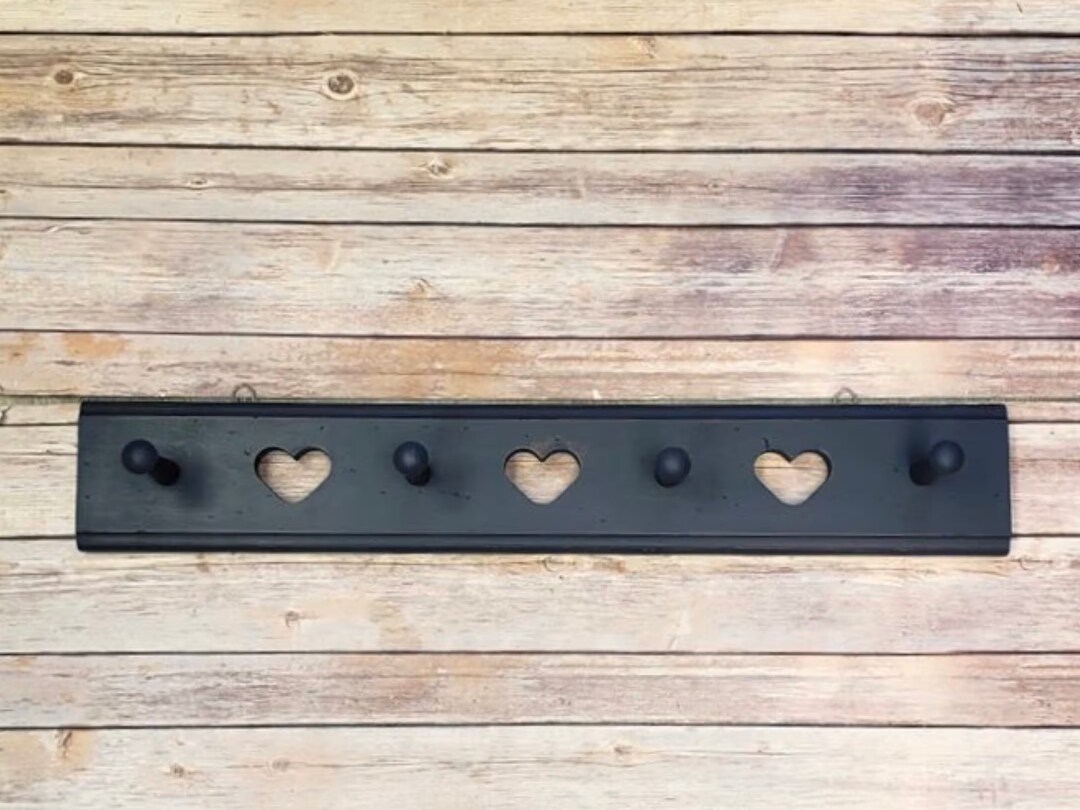 Navy Blue Wooden Coat Rack With Hearts Wall Mounted Rack Cottage Home ...
