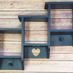 Navy Blue Wood Wall Display Shelf Shadow Box Americana Farmhouse Chic ...