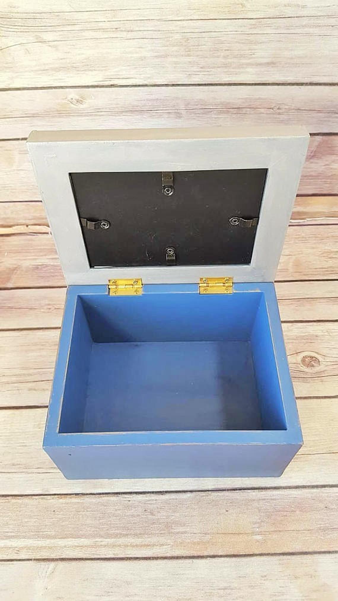 Jewelry Box Wood | Blue Jewelry Box | Blue and Gray Home Decor | Blue ...
