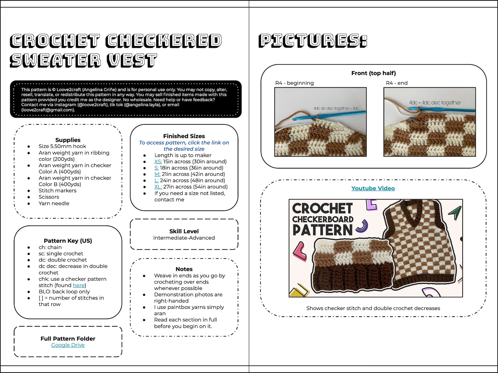 PATTERN // Crochet Checkerboard Sweater Vest - Etsy UK