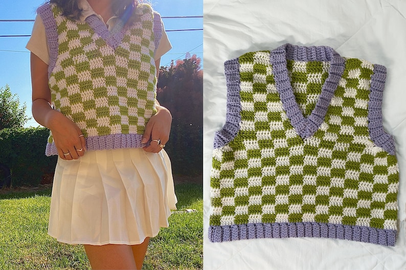 PATTERN // Crochet Checkerboard Sweater Vest - Etsy