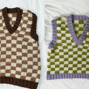 PATTERN // Crochet Checkerboard Sweater Vest - Etsy