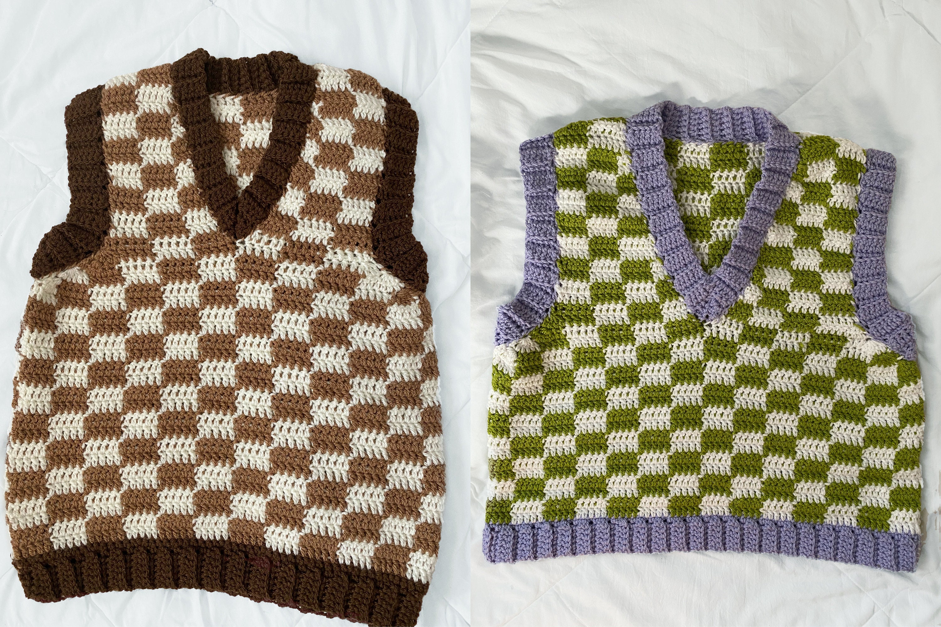 PATTERN // Crochet Checkerboard Sweater Vest - Etsy UK