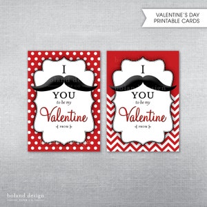 INSTANT DOWNLOAD Valentine's Day Cards. Printable Mustache Valentine ...