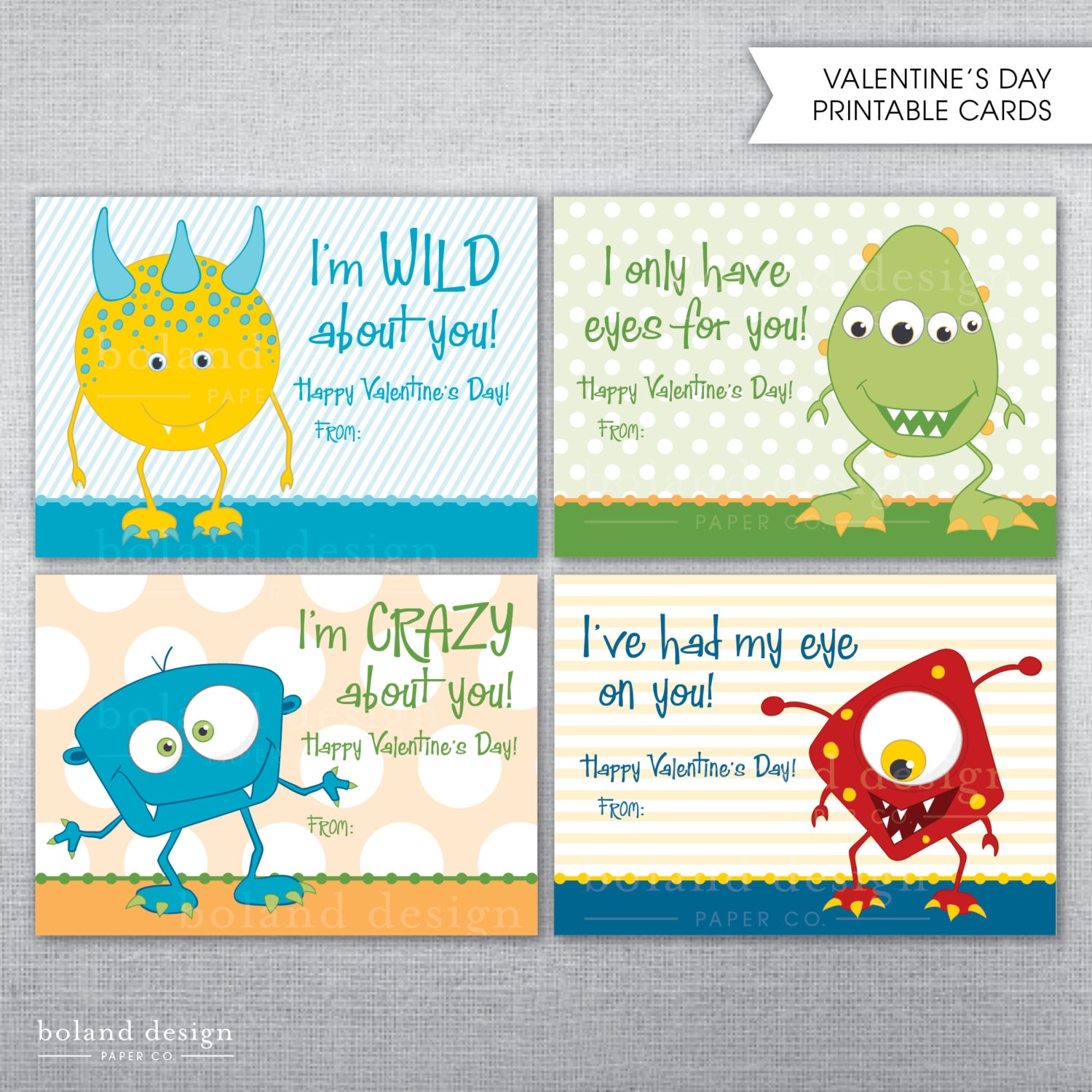 INSTANT DOWNLOAD Valentine's Day Cards. Printable Monster Valentine ...