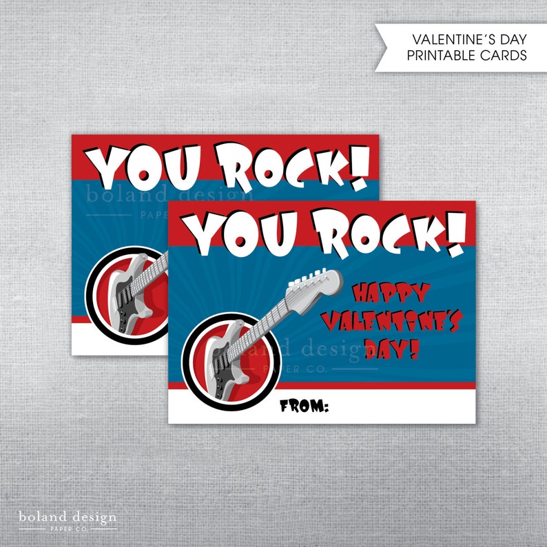 INSTANT DOWNLOAD Valentine's Day Cards. Printable You Rock Valentine ...