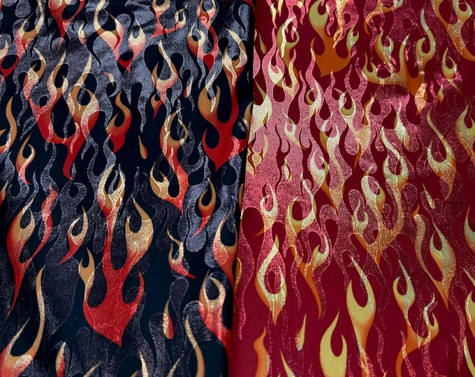 NEW Holographic Flaming Hot Inferno Fire Nylon Spandex Foil Fabric ...