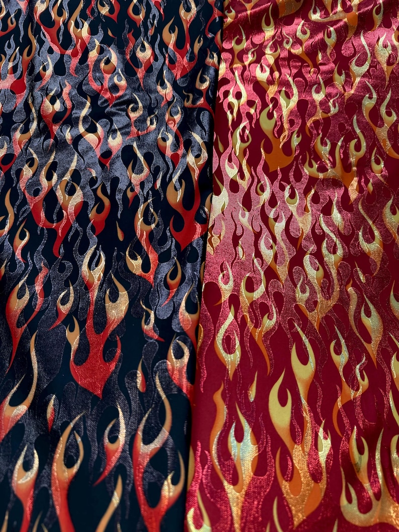 NEW Holographic Flaming Hot Inferno Fire Nylon Spandex Foil Fabric ...