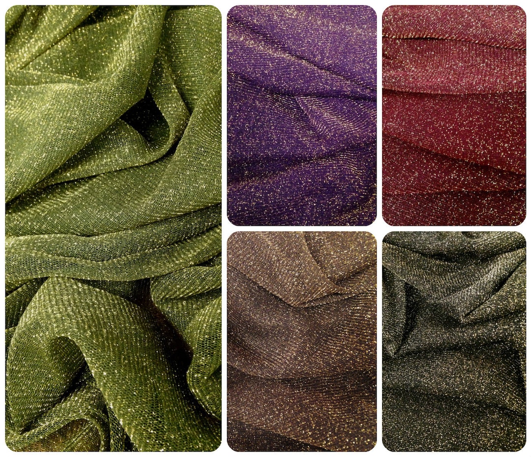 Gold Shimmer Lurex on Stretch Polyester Triple Mesh See-through Fabric ...
