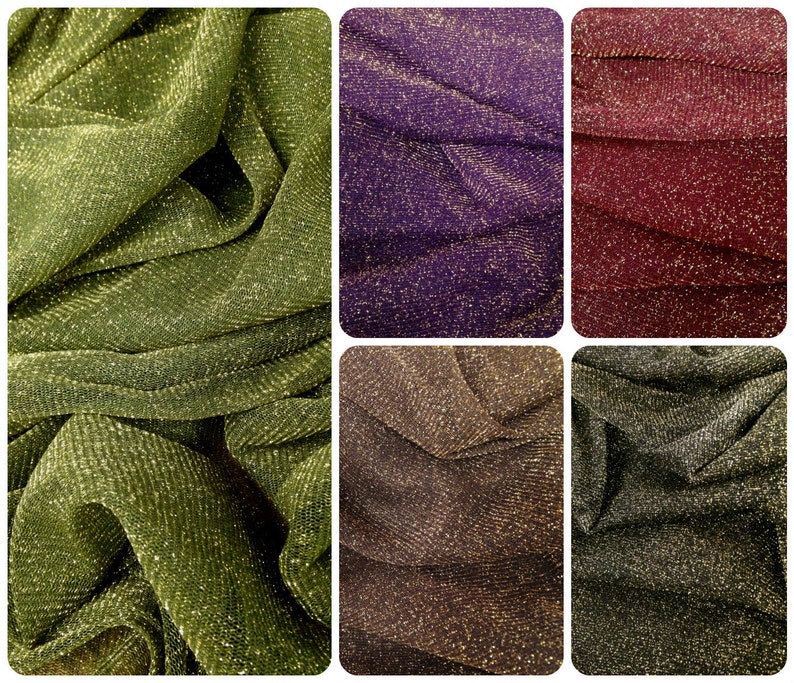 Gold Shimmer Lurex on Stretch Polyester Triple Mesh See-through Fabric ...