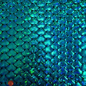 Shiny Holographic Foil Mermaid Scales Pattern on Black Stretch Nylon ...