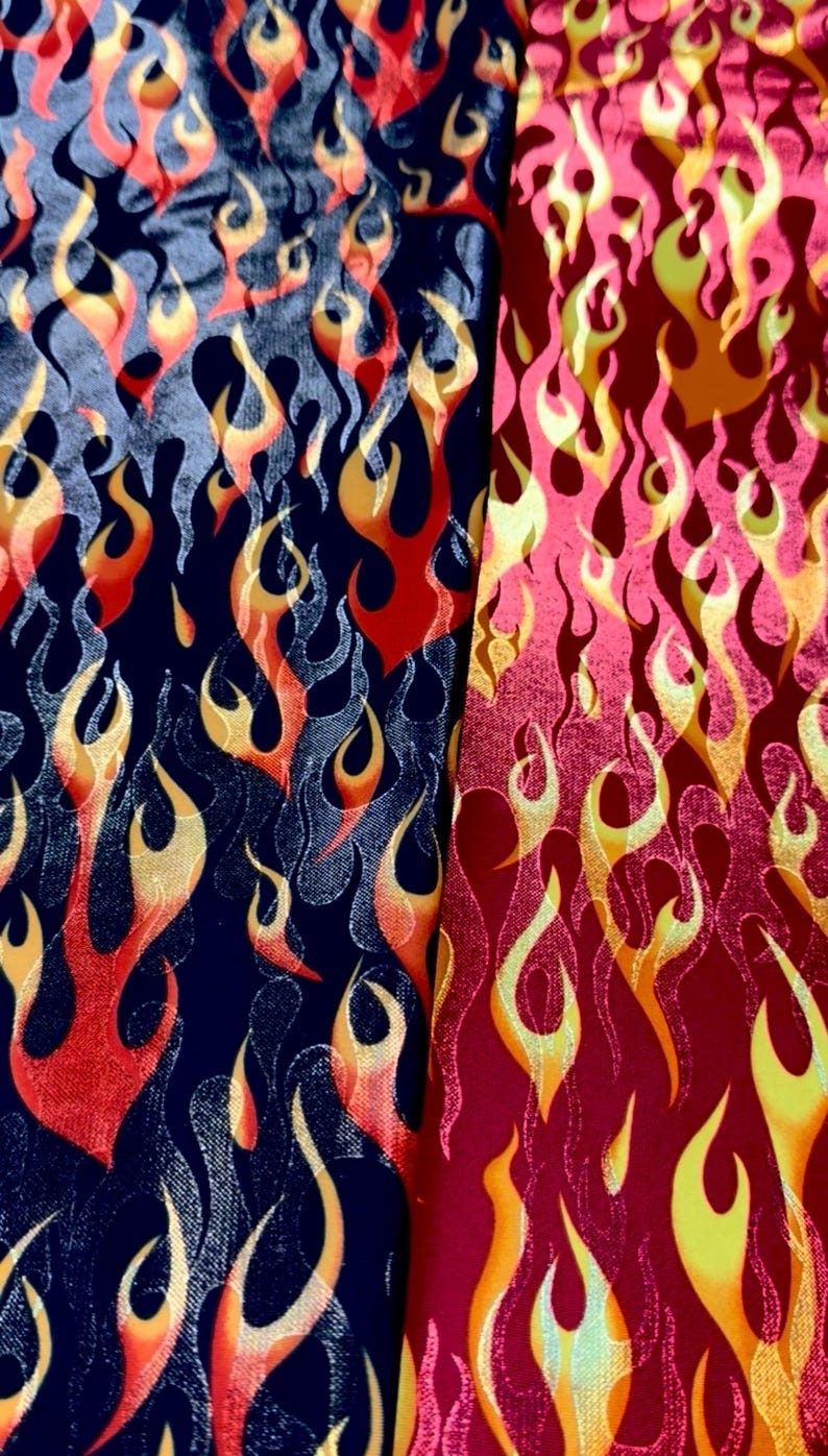 NEW Holographic Flaming Hot Inferno Fire Nylon Spandex Foil Fabric ...