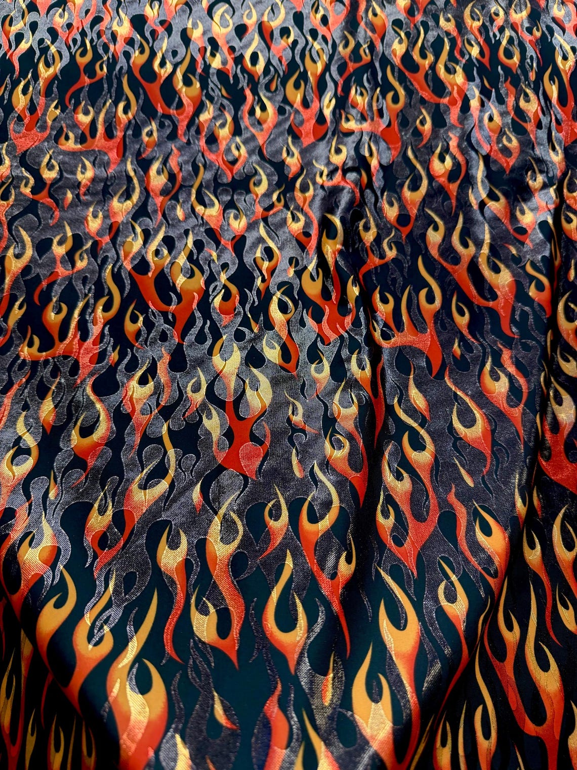 NEW Holographic Flaming Hot Inferno Fire Nylon Spandex Foil Fabric ...