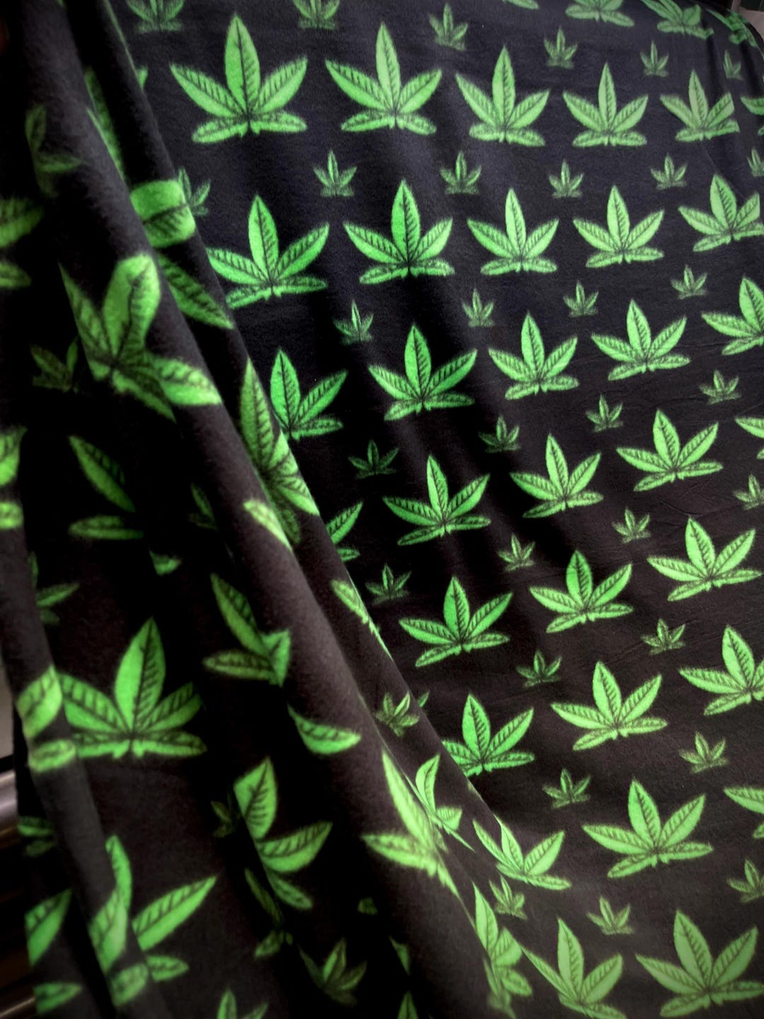 NEW Green Potheads Dream Marijuana Print on Black Fleece by the Yard ...