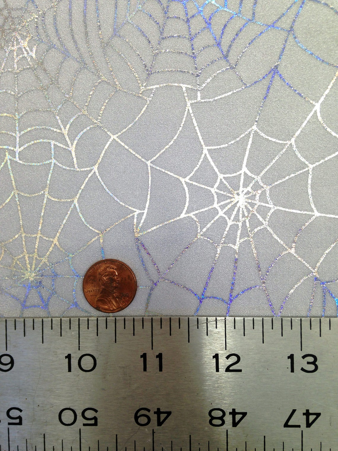 Spiderweb Pattern Shiny Silver Iridescent Foil on Stretch Nylon Spandex ...