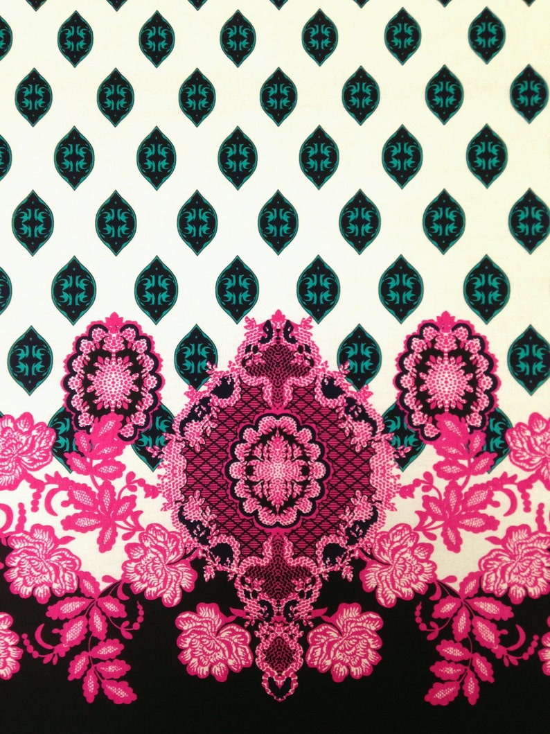 Big Floral Ogee Bordered Pattern on Stretch Bulgari Knit - Etsy