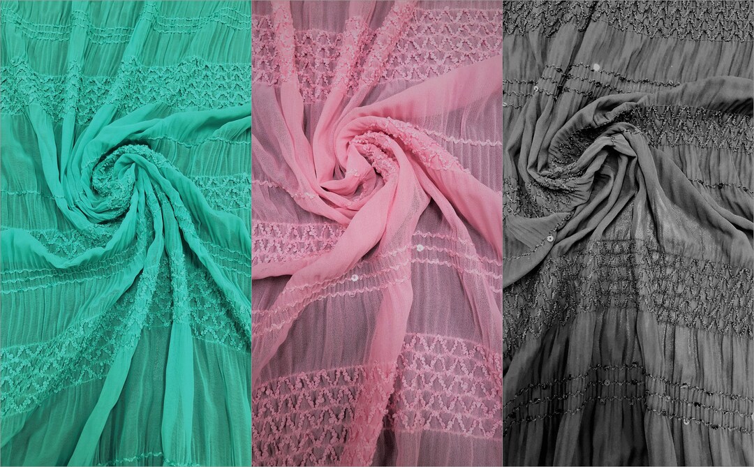 Polyester See Through Non Stretch Crinkle Chiffon With 3mm Sequins ...