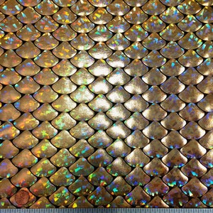 Shiny Holographic Foil Mermaid Scales Pattern on Black Stretch Nylon ...