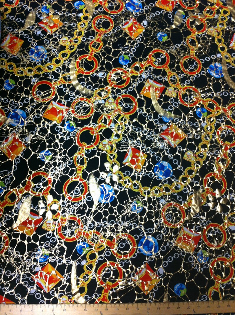 Chains & Jewels Print W/ Gold Metallic Shiny Foil on Stretch | Etsy