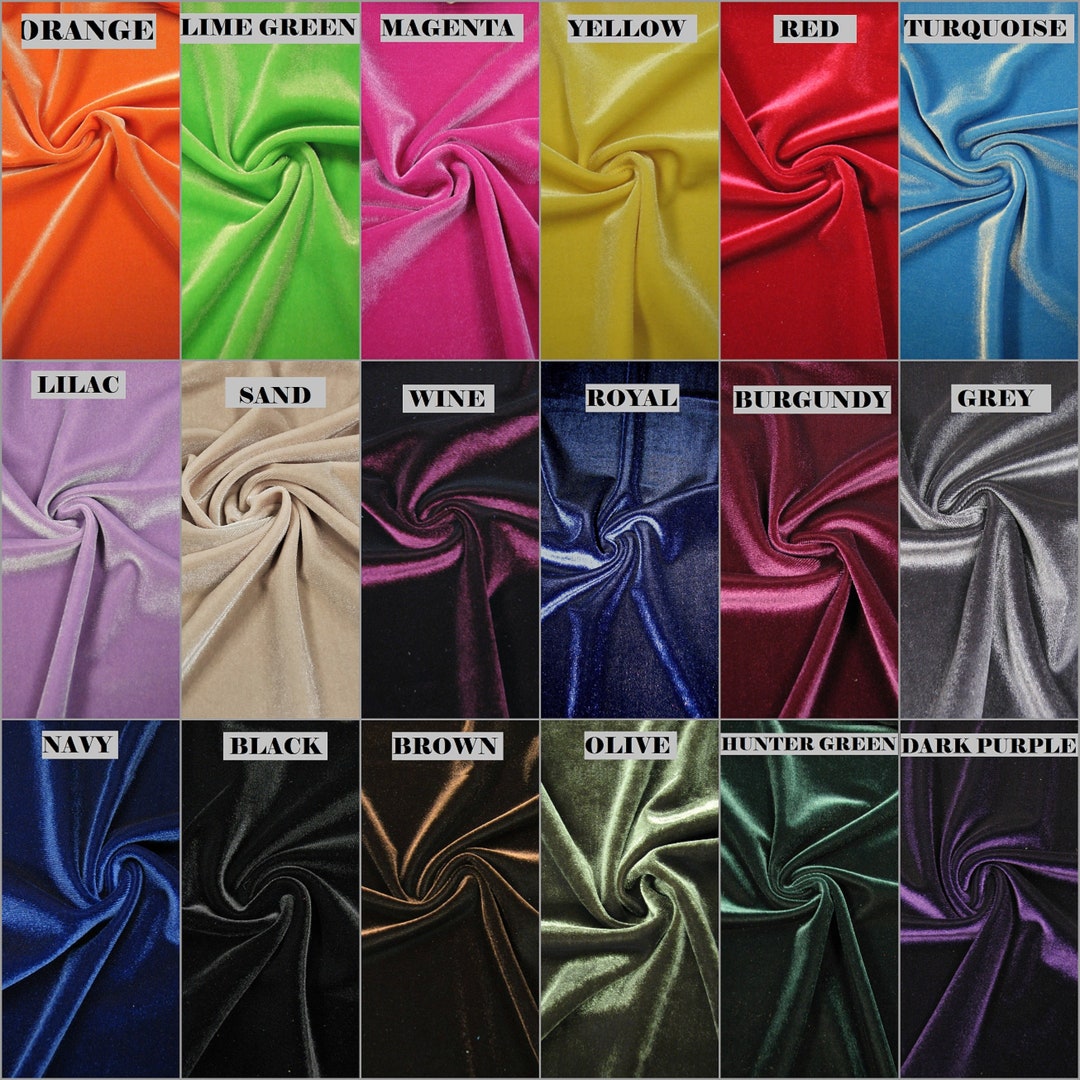 43 COLORS TOTAL, Thick Solid Polyester Spandex Velvet Stretch Medium ...
