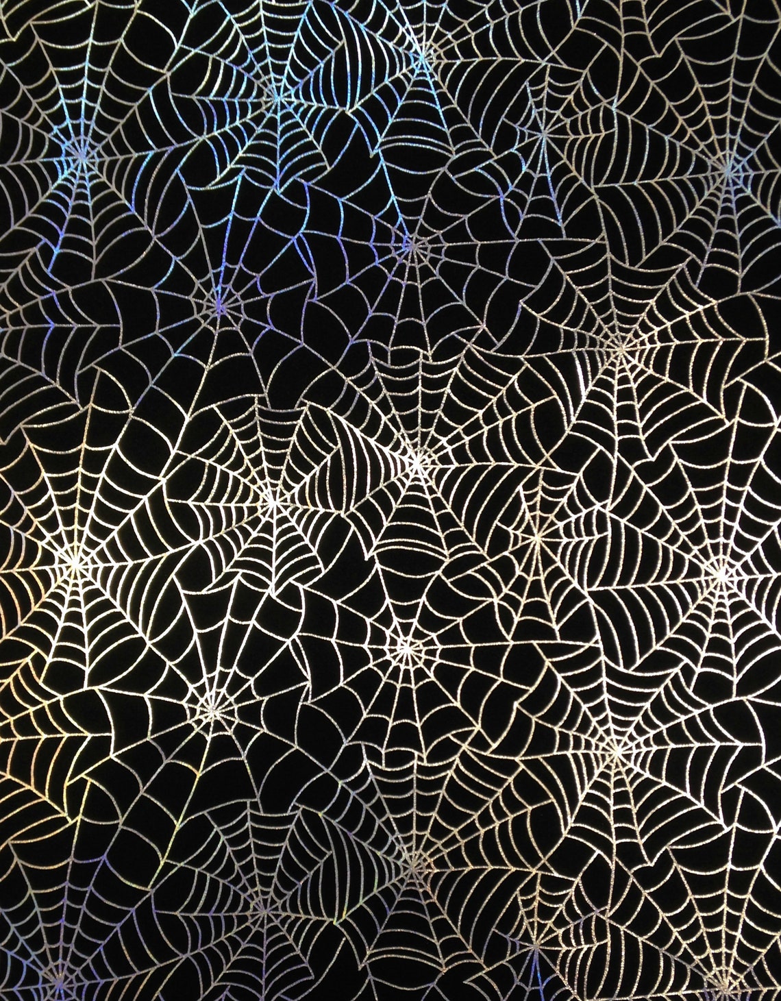 Spiderweb Pattern Shiny Silver Iridescent Foil on Stretch Nylon Spandex ...