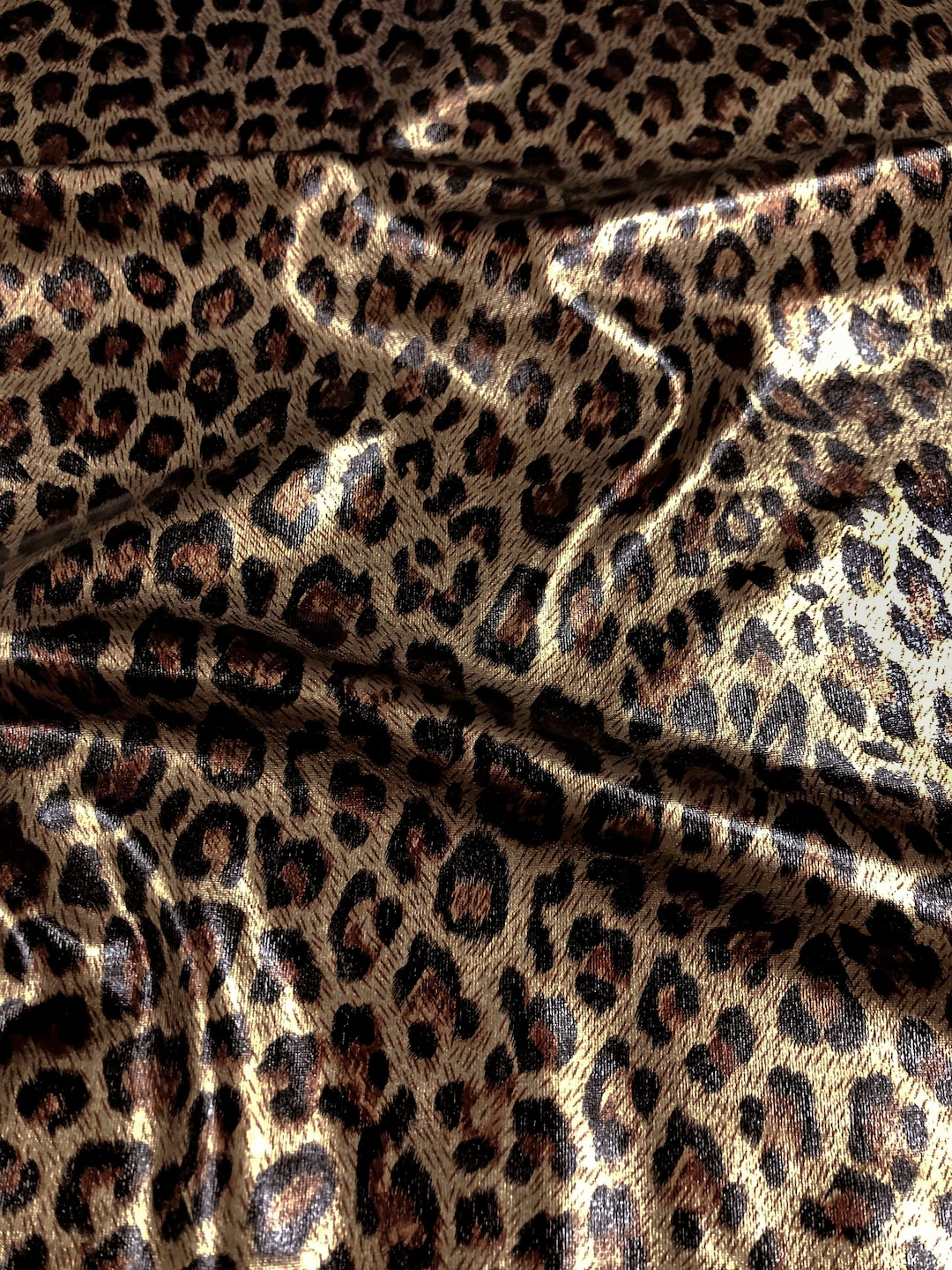 Leopard Shiny Foil Design on Polyester Spandex 2 Ways Stretch Fabric by ...