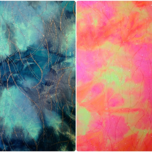Tie Dye Neon Fabric With Transparent Glitters Pattern on - Etsy