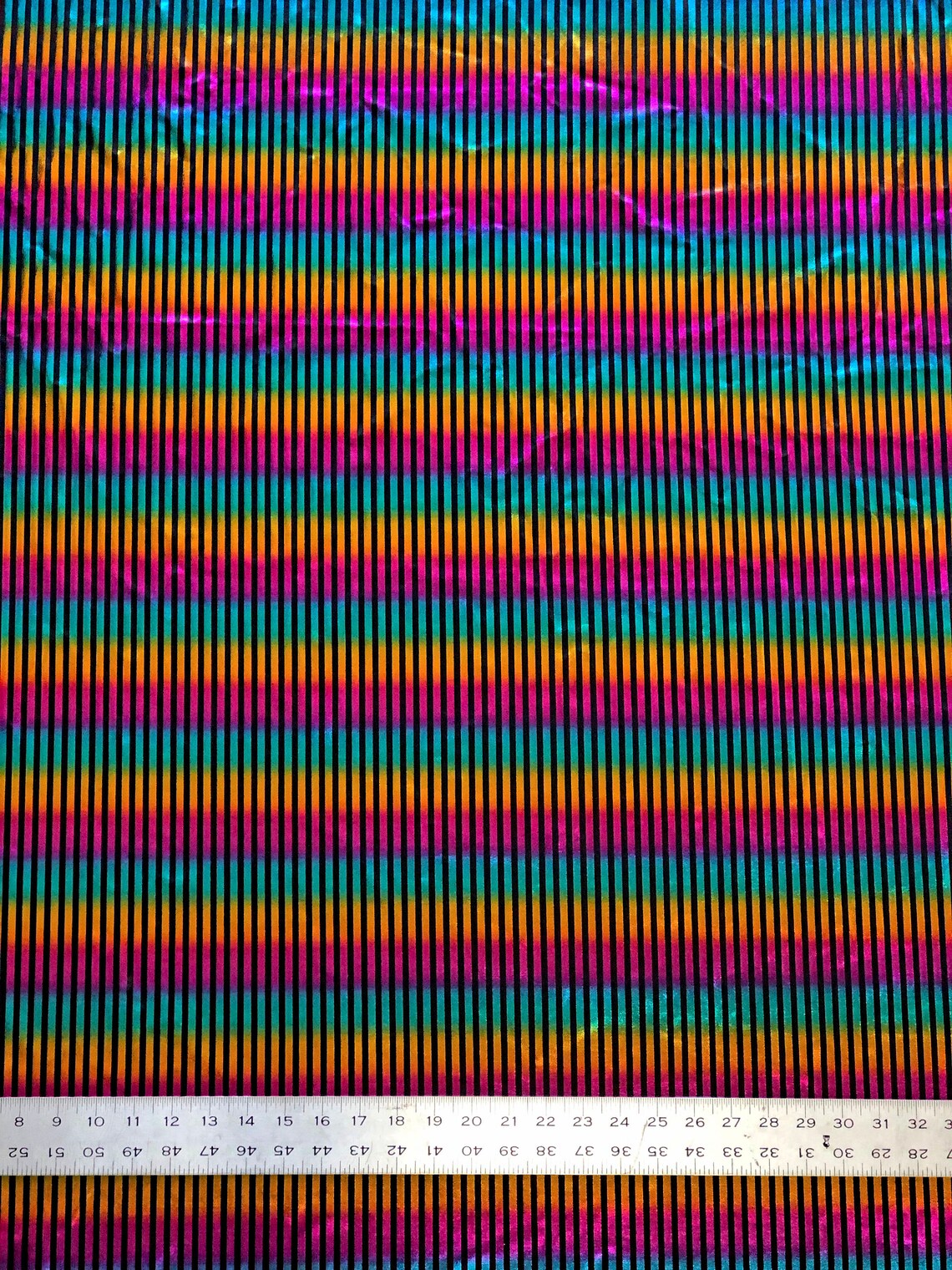 Foil Multi Color Vertical Stripes on Black Nylon Spandex Tricot Fabric ...