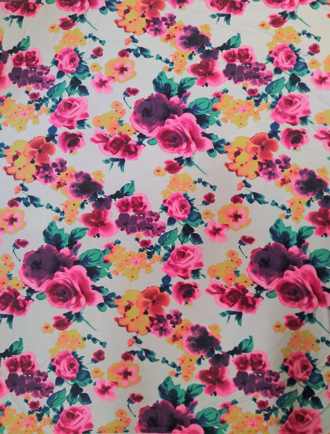 Polyester Spandex 2 Way Stretch Colorful Flower Design Fabric by the ...