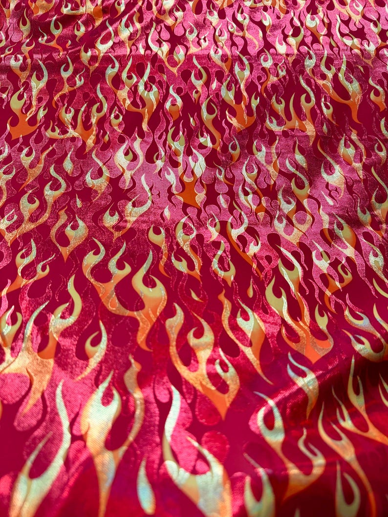 NEW Holographic Flaming Hot Inferno Fire Nylon Spandex Foil Fabric ...