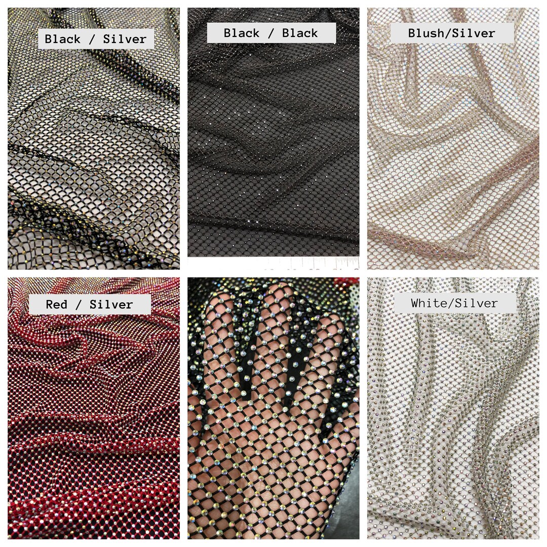 New!!! Iridescent Rhinestones on Poly Spandex Stretch Fishnet Fabric by ...