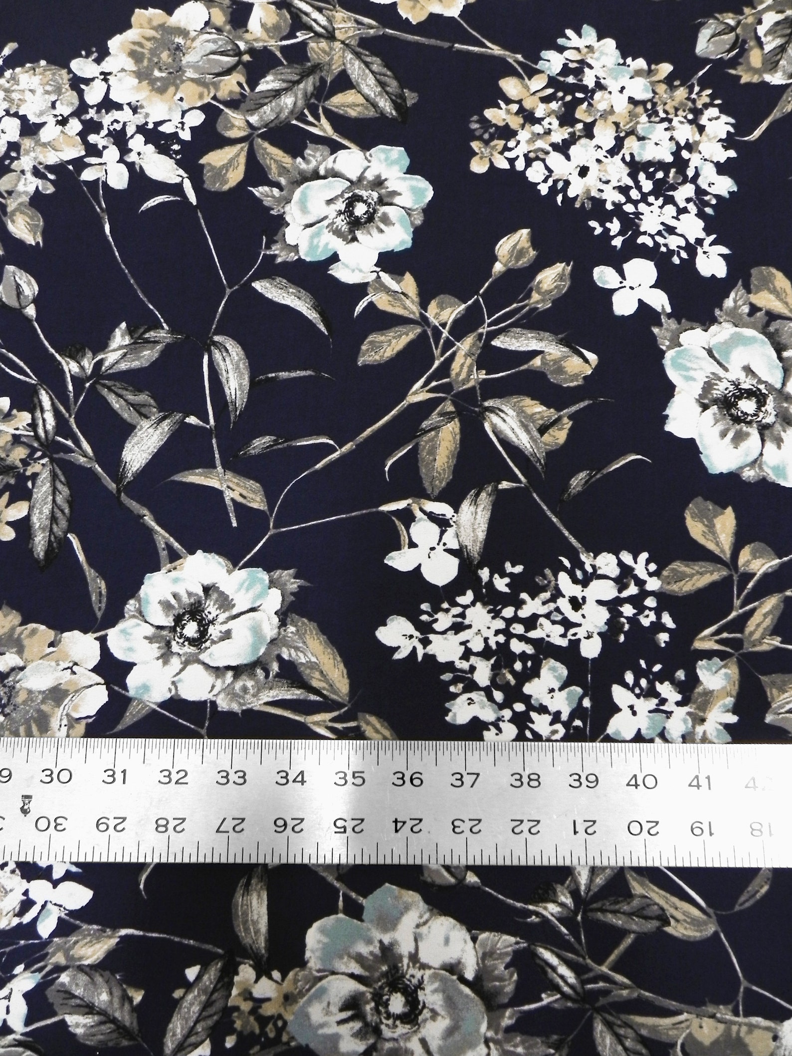 Vintage Floral Design on Navy Polyester Bulgari Spandex Fabric | Etsy