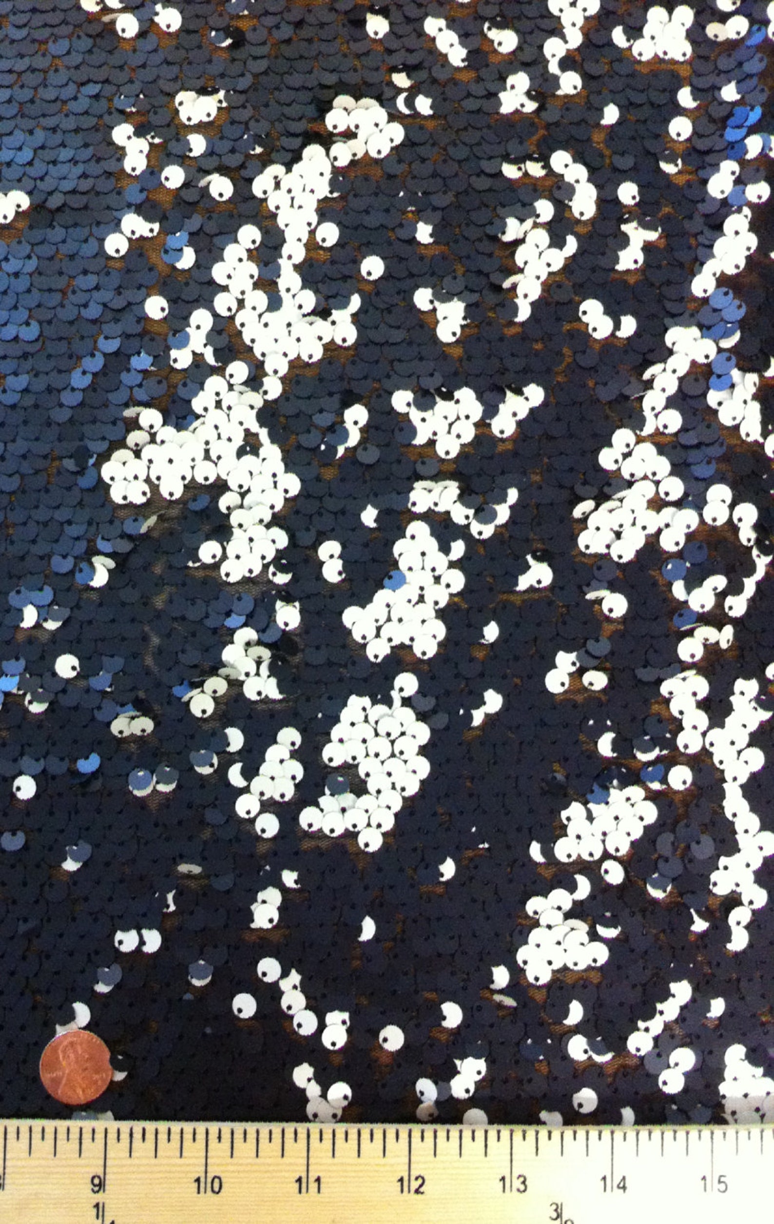 6mm Matte Black & Ivory Reversible Sequins on Sheer Black Non-stretch ...