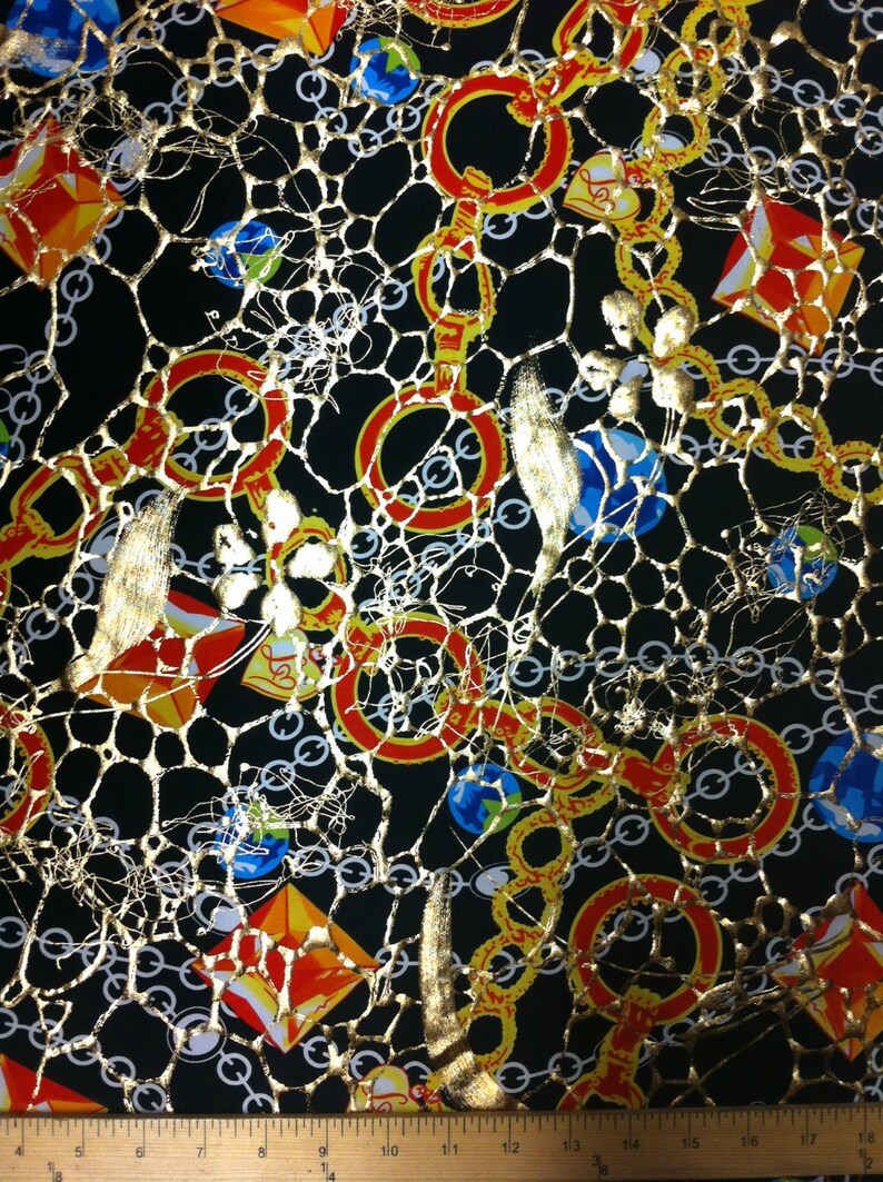 Chains & Jewels Print W/ Gold Metallic Shiny Foil on Stretch | Etsy