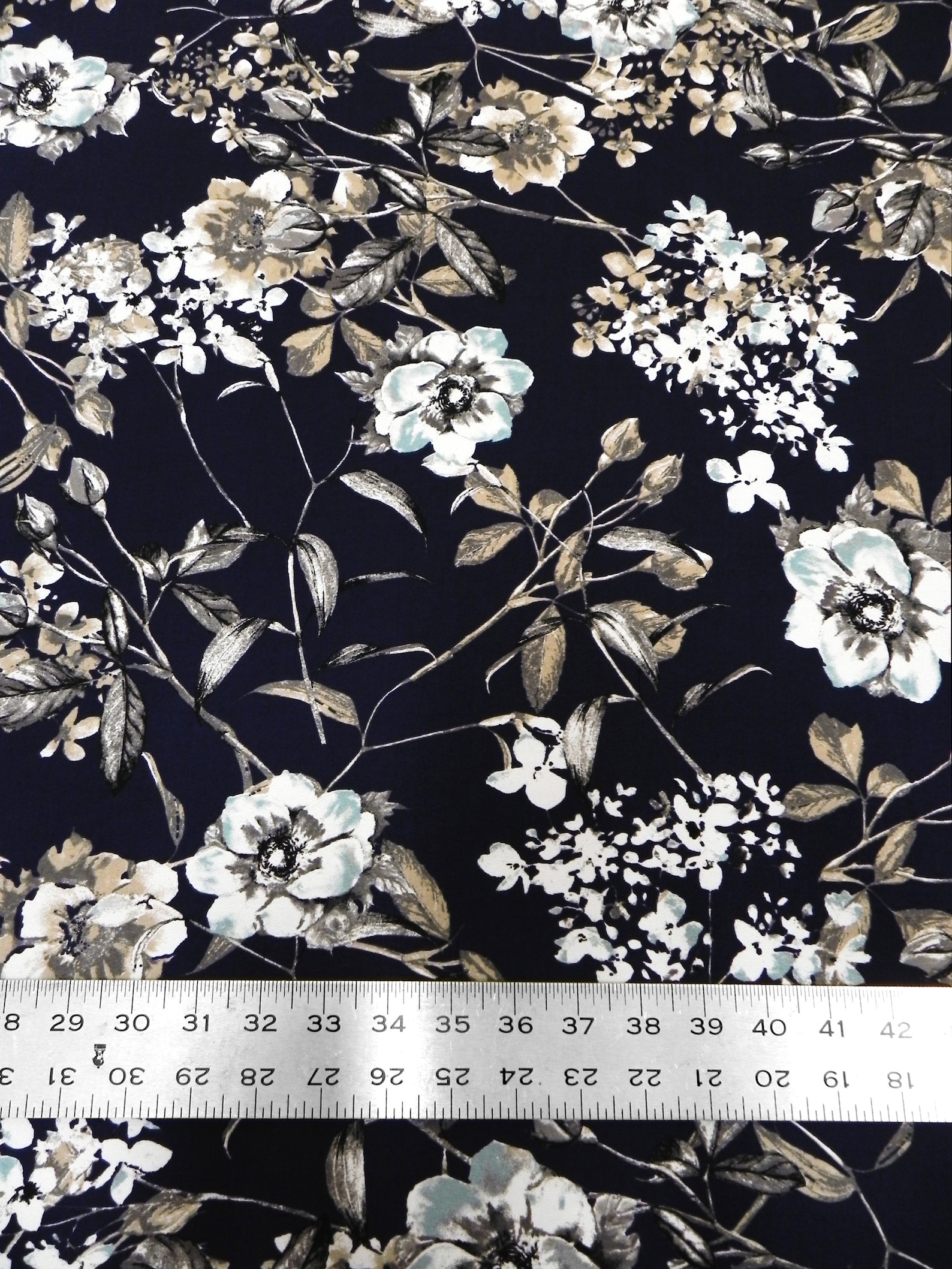 Vintage Floral Design on Navy Polyester Bulgari Spandex Fabric | Etsy