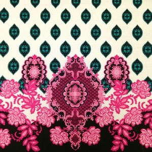 Big Floral Ogee Bordered Pattern on Stretch Bulgari Knit Jersey ...