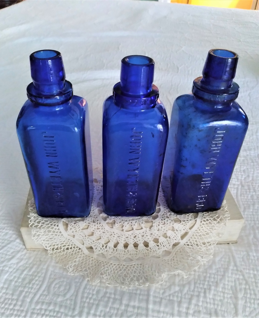 Stunning Cobalt Blue John Wyeth Drug Prescription Bottles THREE 1899 ...