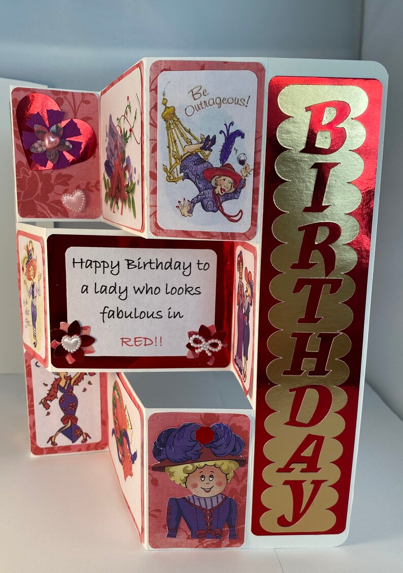Red Hat Lady Birthday Shutter Card - Etsy