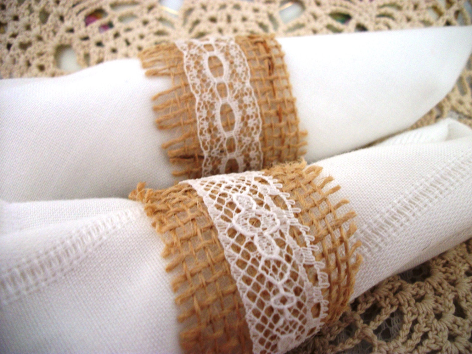 Lace and Burlap Rustic Napkin Rings - Etsy