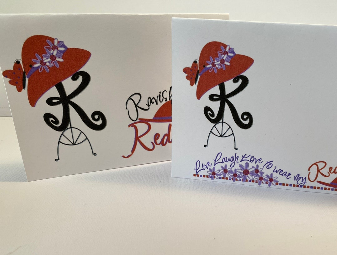 Red Hat Whimsical Monogram Note Cards - Etsy