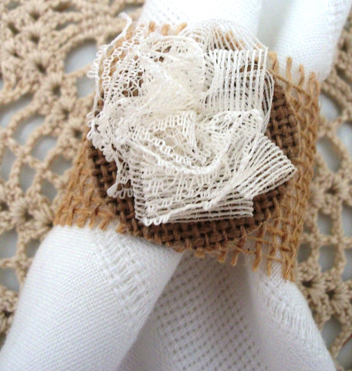Burlap and Lace Napkin Rings | Etsy