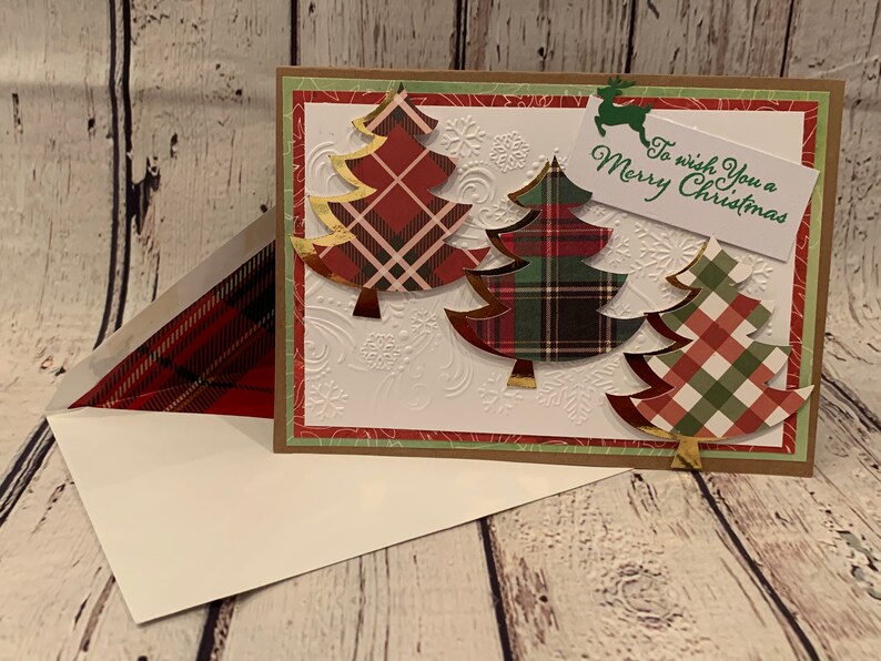 Plaid Christmas Card Set - Etsy