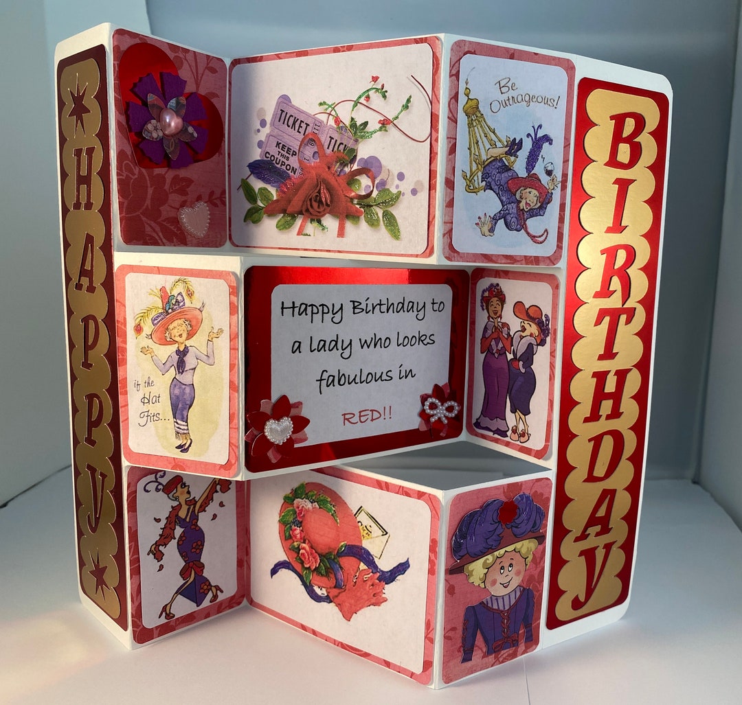 Red Hat Lady Birthday Shutter Card - Etsy