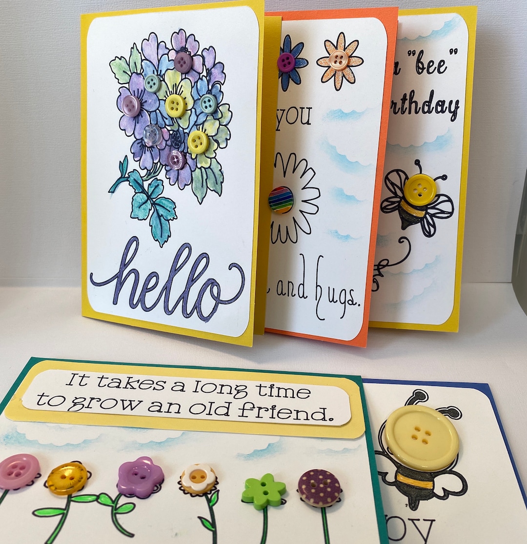 Button Embellished Friendship Cards - Etsy