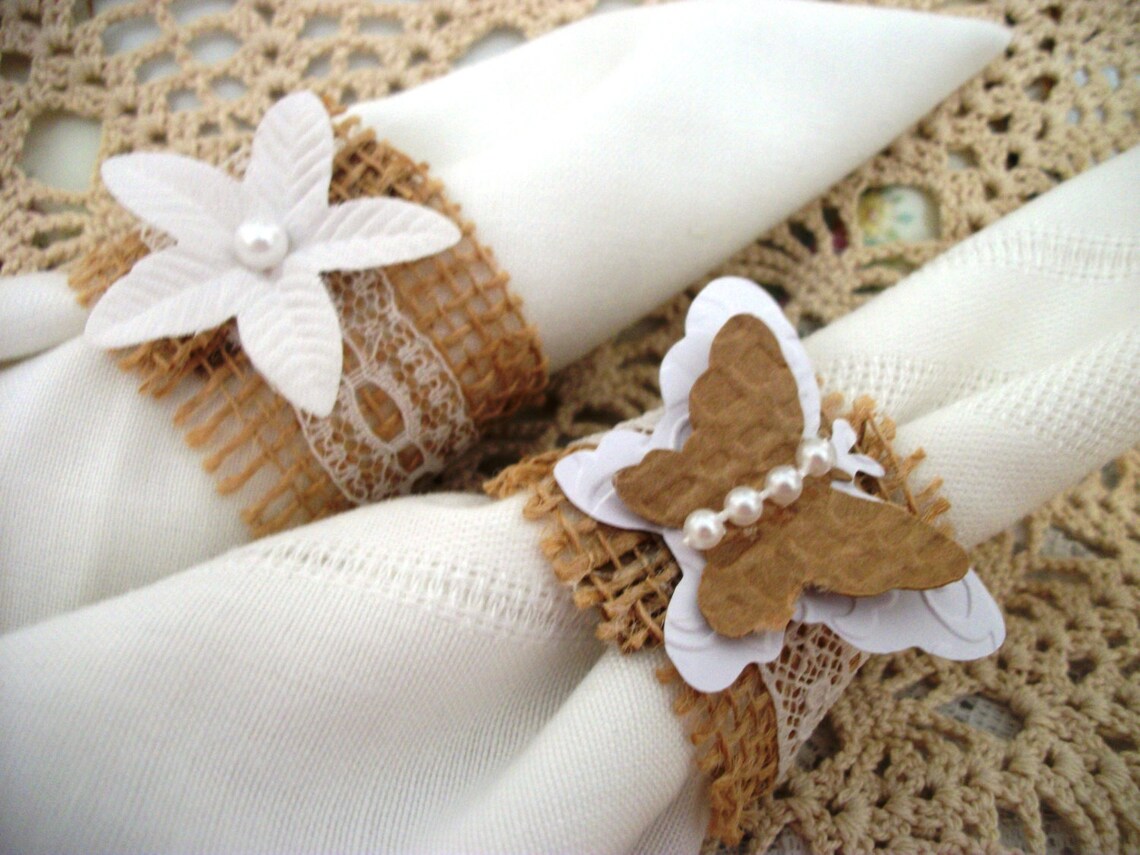 Lace and Burlap Rustic Napkin Rings - Etsy